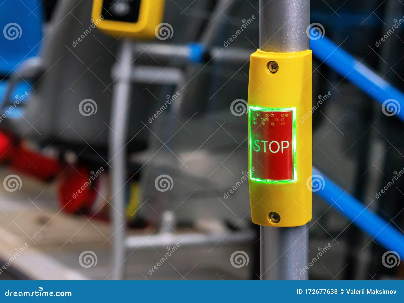 Red Stop Button in Public Transport. Bus Stop Button at the Request of ...