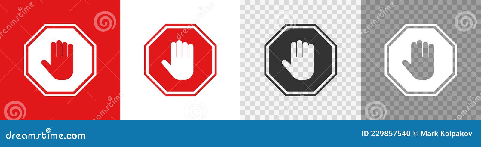 Red Stop Hand Icon Set. Access Ban Sign Simbol Stock Vector ...