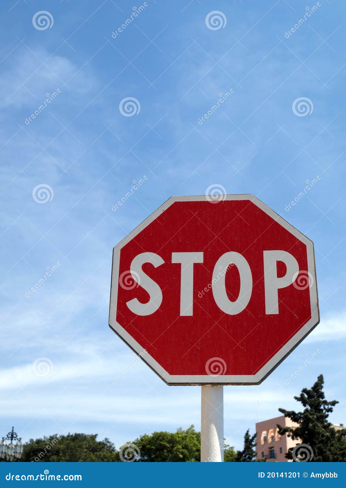 Red Stop Sign Alert People Under Blue Sky Stock Image - Image of center ...