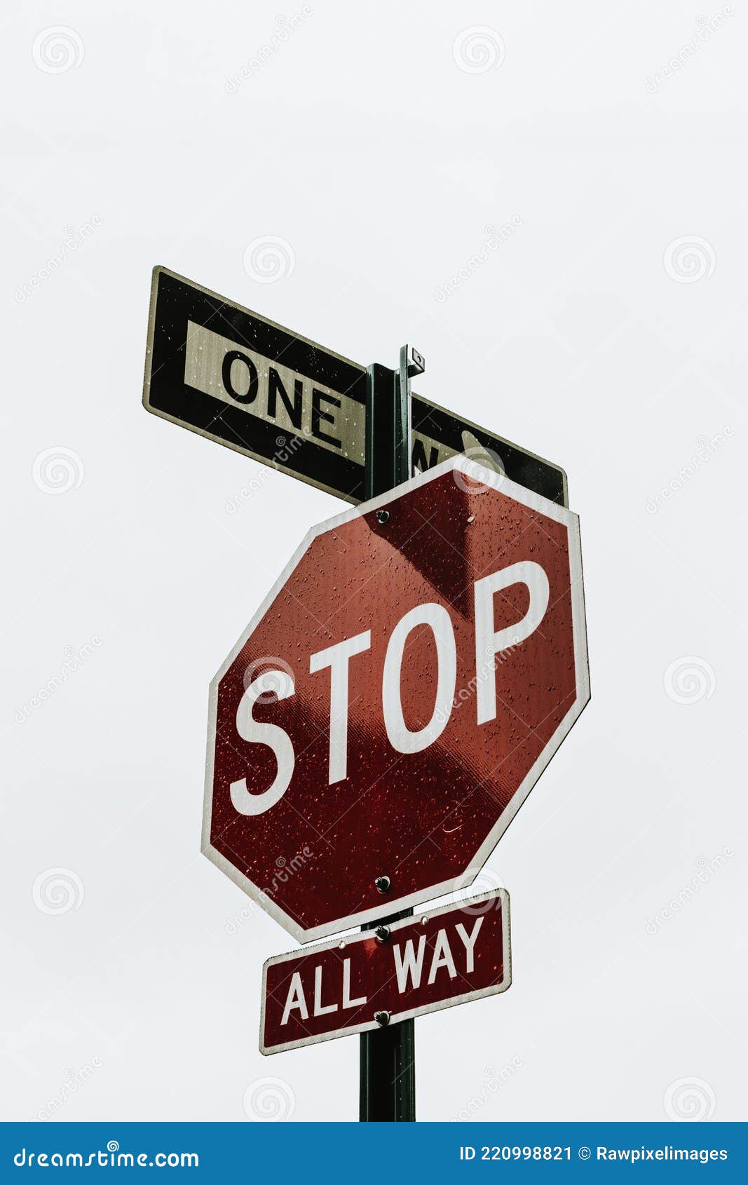 Red stop sign in downtown stock image. Image of communication - 220998821