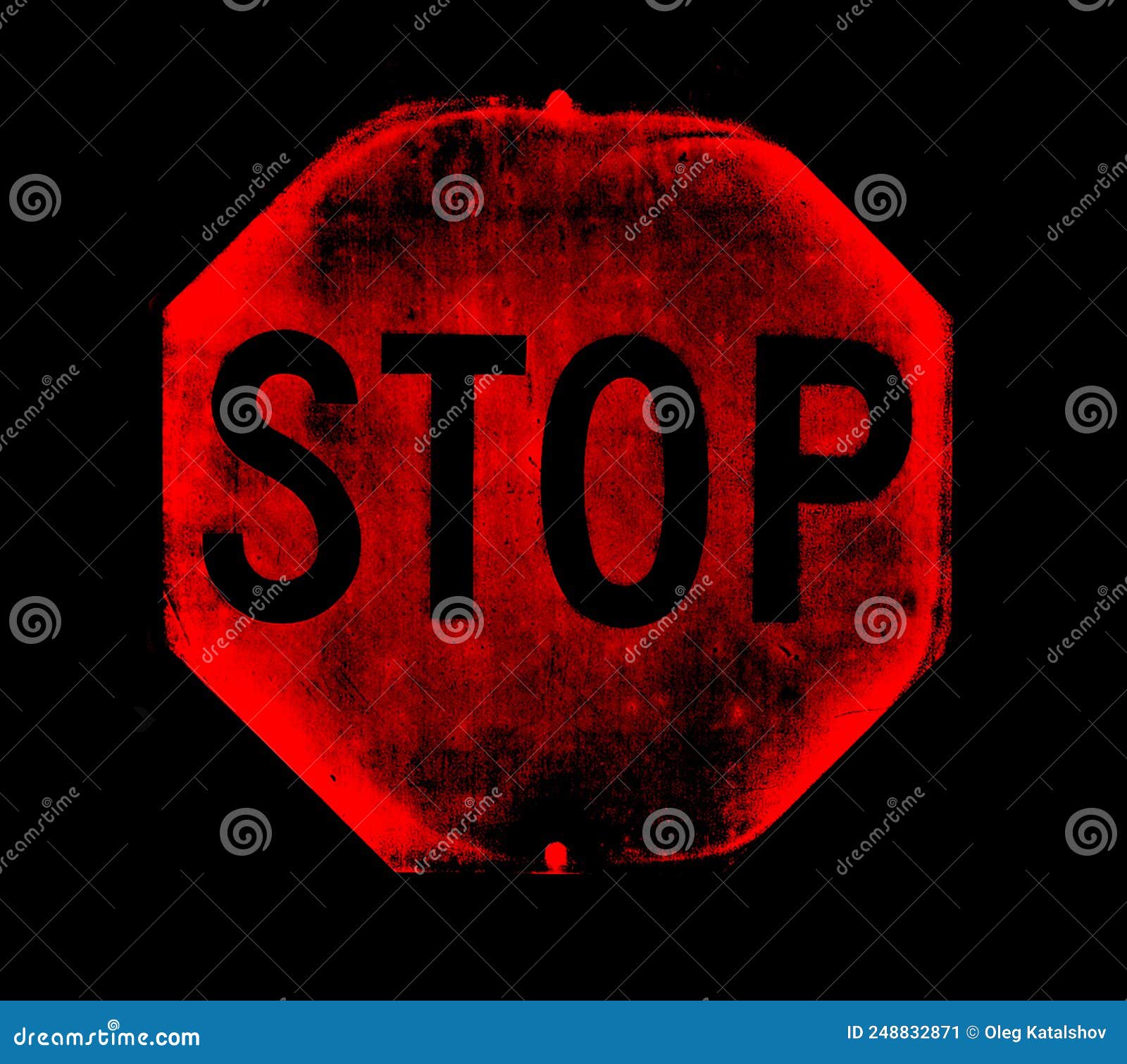 Red Stop Sign. a Worn and Damaged Stop Sign on a Black Background Stock ...