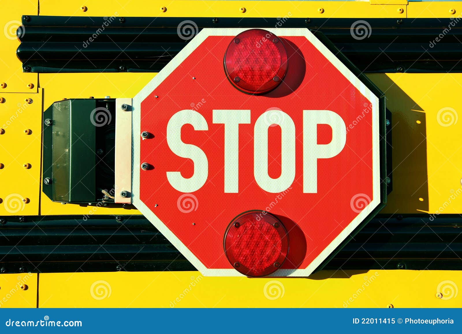 Red Stop Sign on Yellow School Bus Stock Image - Image of word, public ...