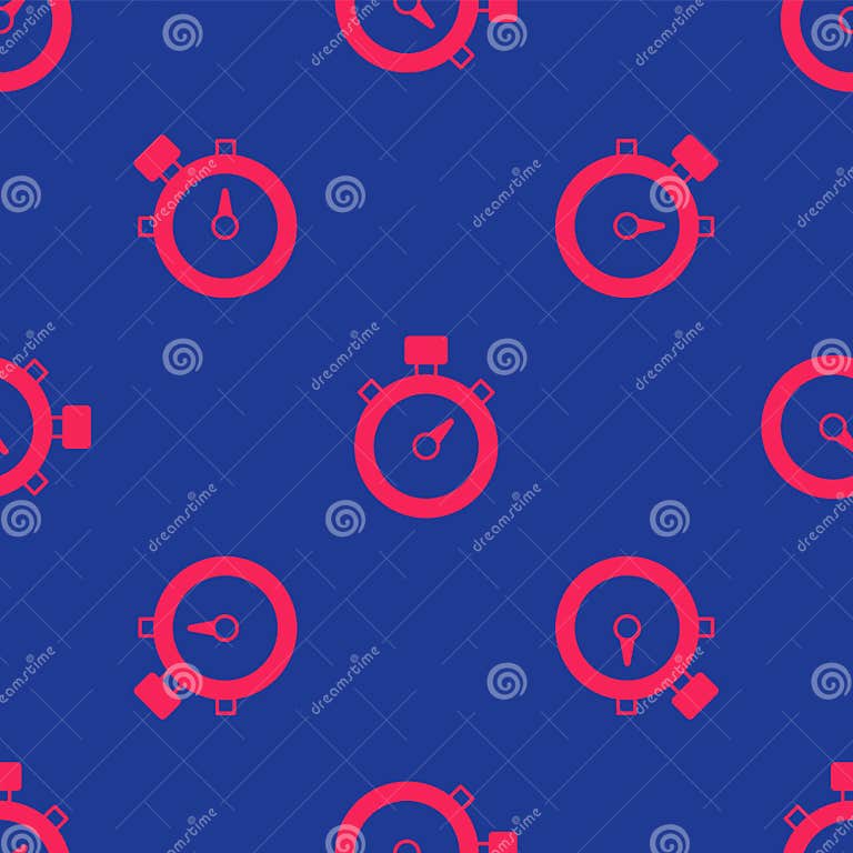 Red Stopwatch Icon Isolated Seamless Pattern on Blue Background. Time ...