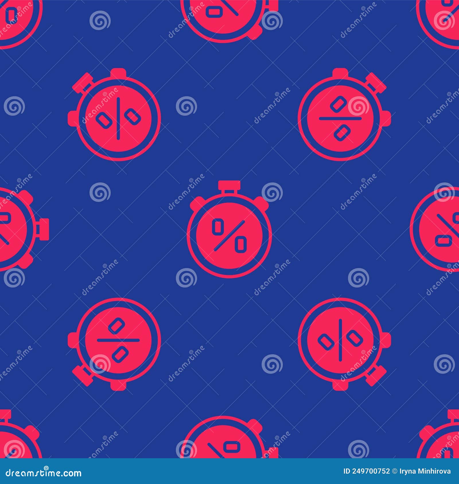 Red Stopwatch with Percent Discount Icon Isolated Seamless Pattern on ...