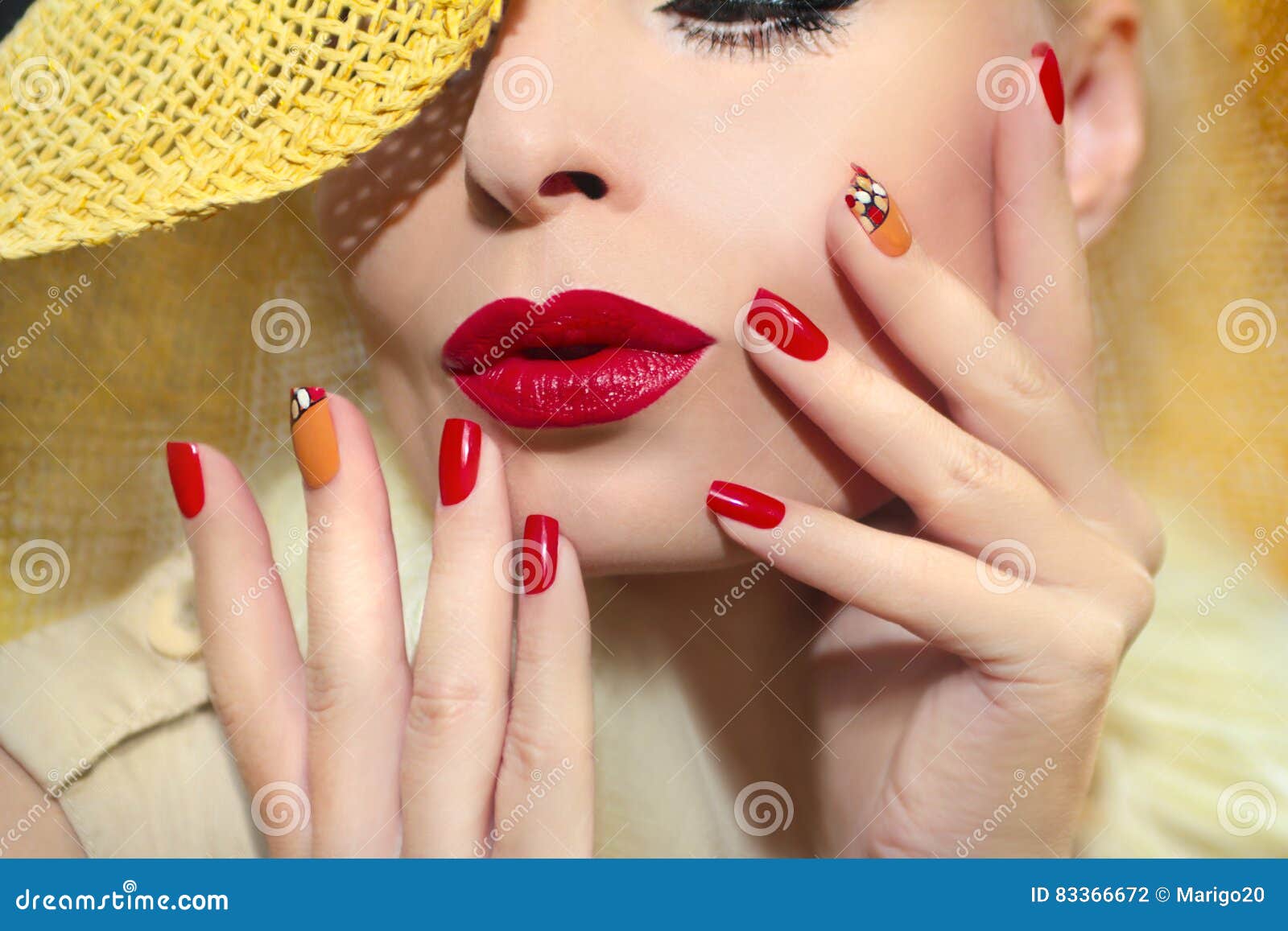 Red straw nail design. stock photo. Image of extensive - 83366672
