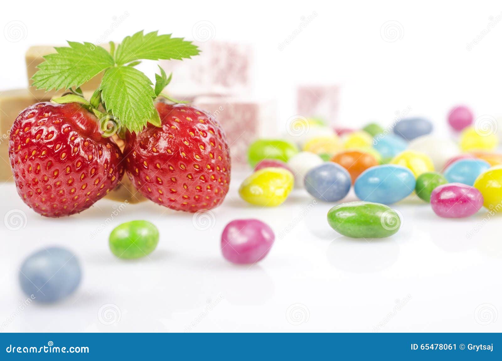 Red Strawberries, and Multicolored Dragees Stock Image - Image of diet ...