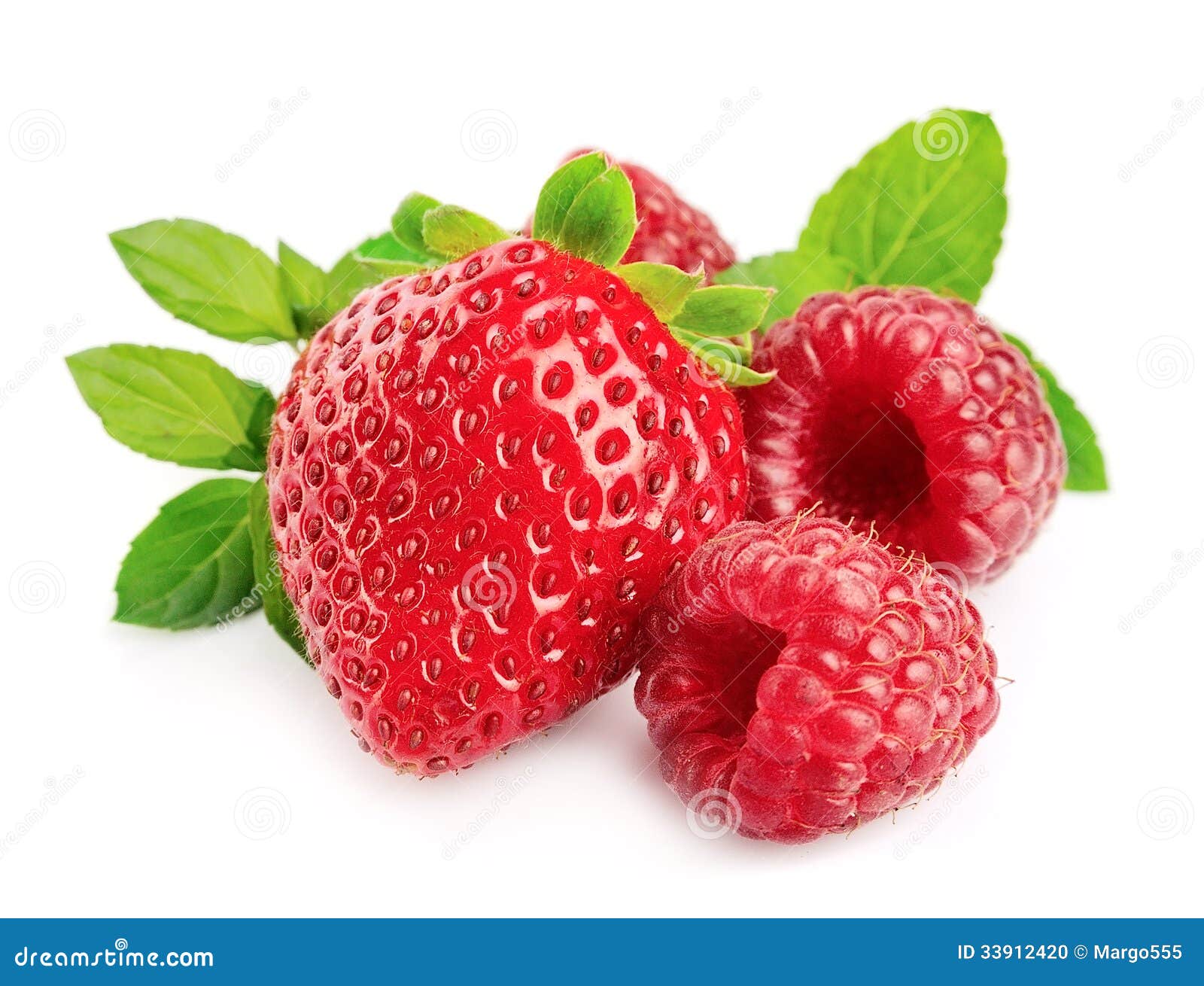 Red Strawberries and Raspberries Stock Photo - Image of clipping, path ...