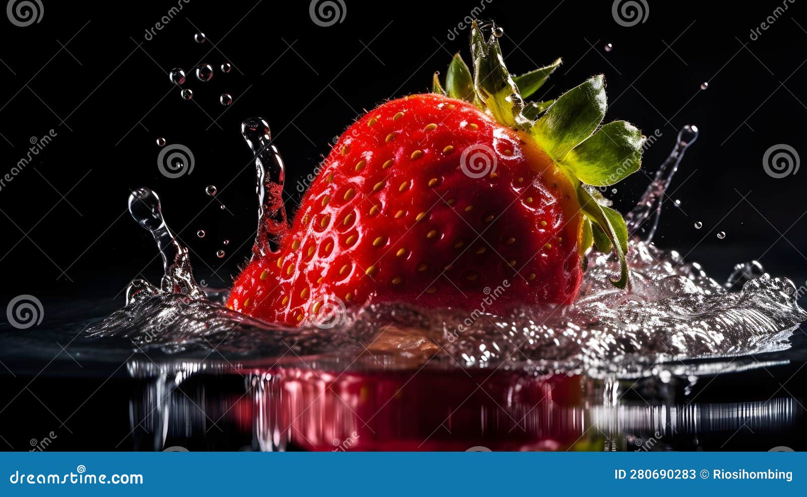 Red Strawberry Fruit Falling at the Water Surface. Water Splash ...