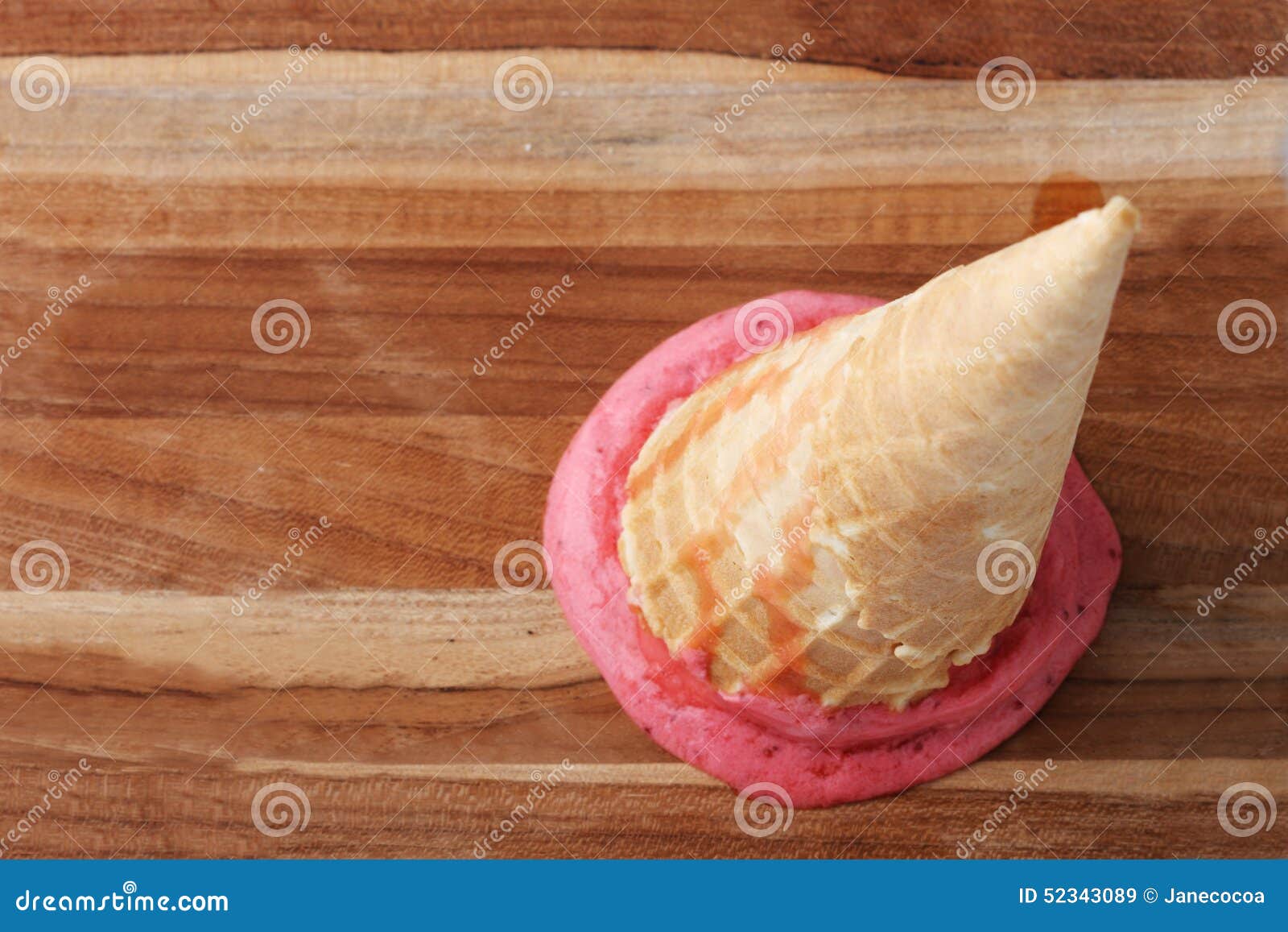 Red Strawberry Ice Cream Cone Dropped Melt Stock Image - Image of ...