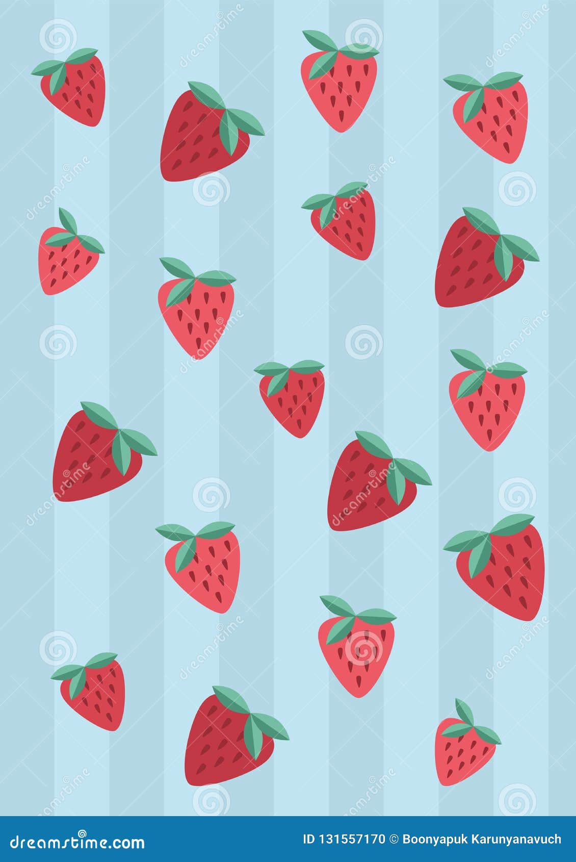 Red Strawberry Pattern on Striped Blue Background Stock Illustration ...