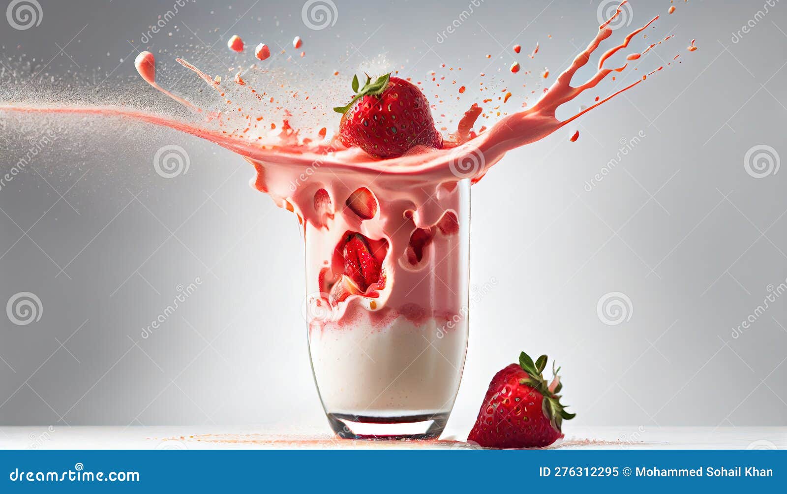 Red Strawberry Smoothie-Juice Splashing on White Backdrop AI Generative ...