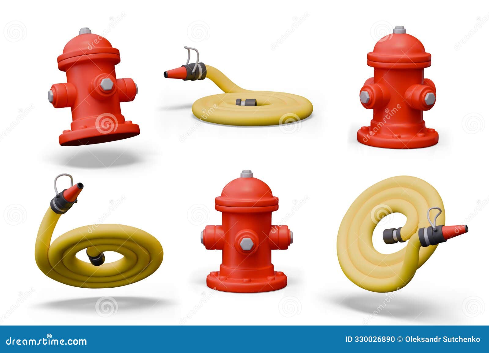 Red Street Fire Hydrant, Hose. Set of Detailed Realistic Objects in ...