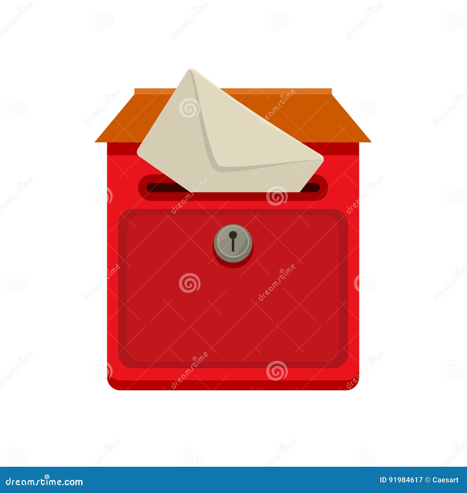 Red Street Wall Postbox with Post in Flat Vector Style for Web or ...