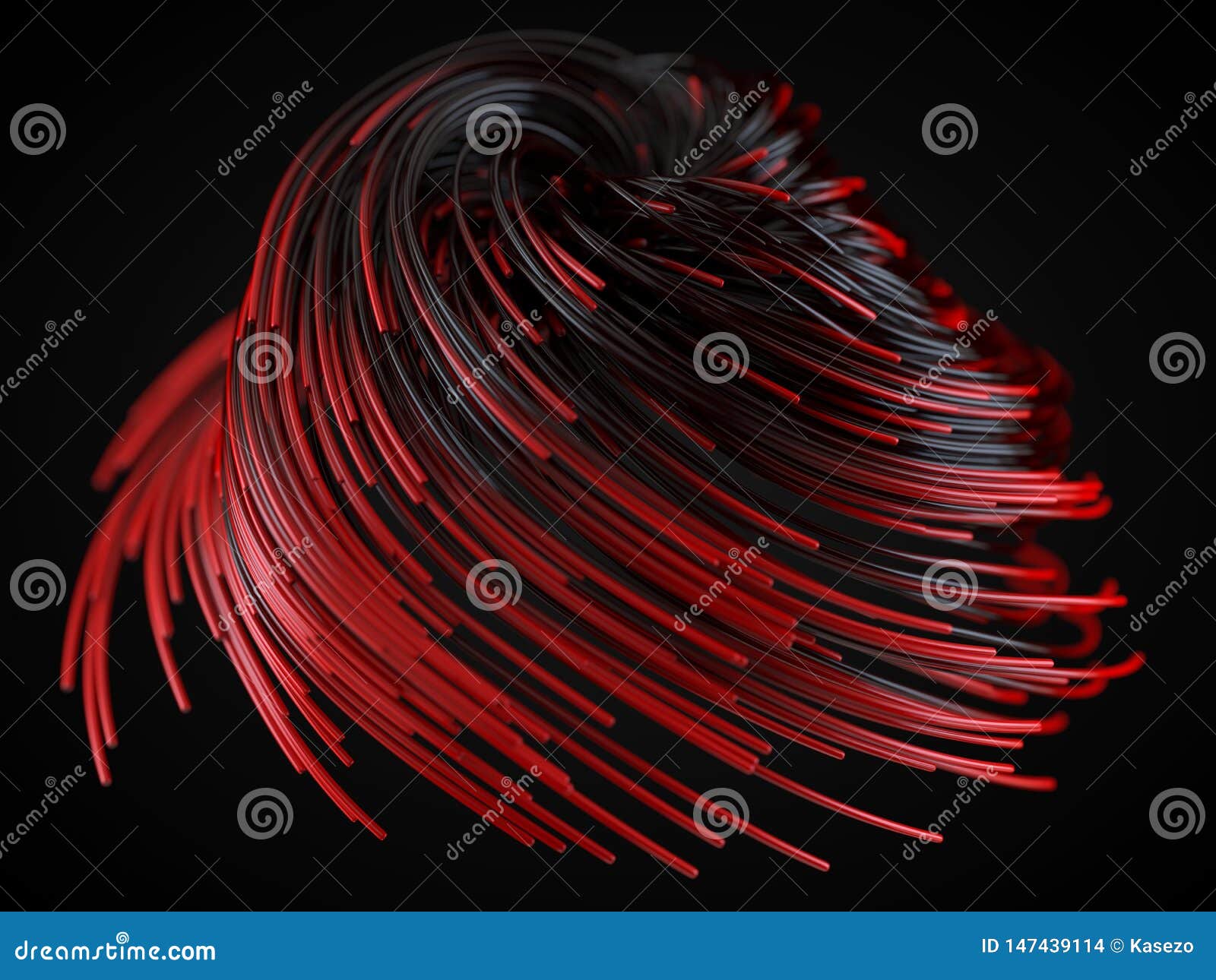 Red Strings Growing and Twisting on Air. 3d Illustration with Black ...