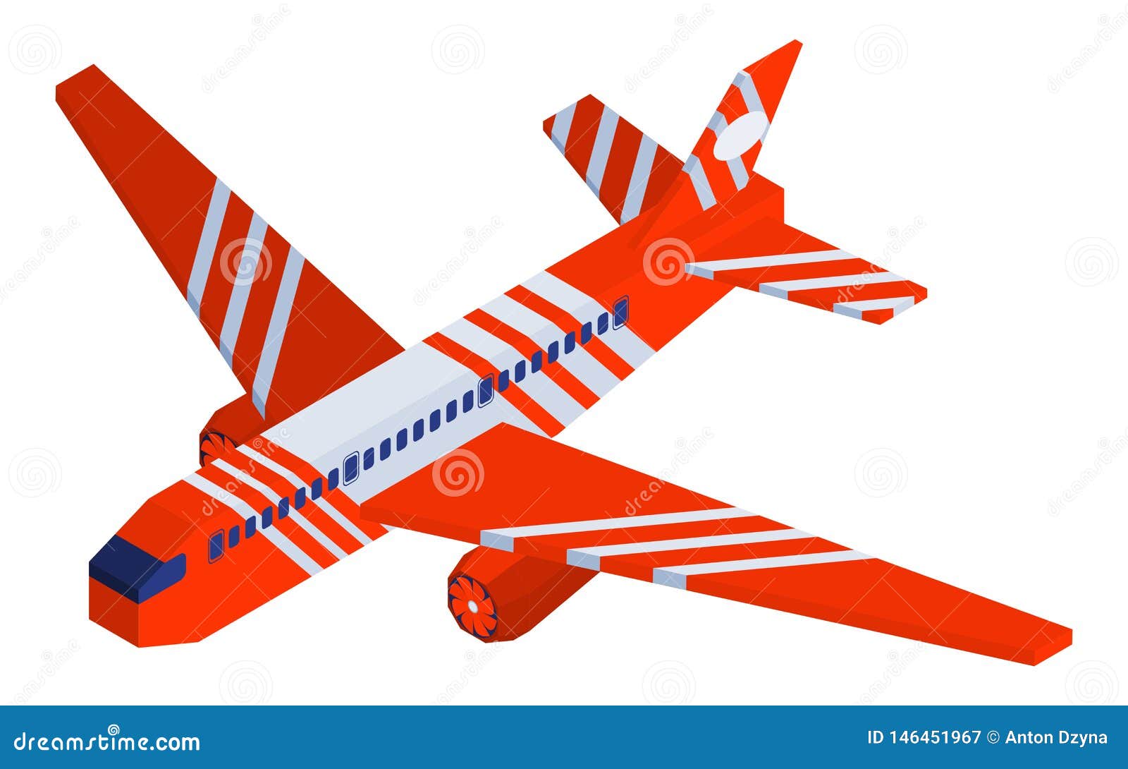 Red Striped Isometric Airplane Flies Stock Illustration - Illustration ...