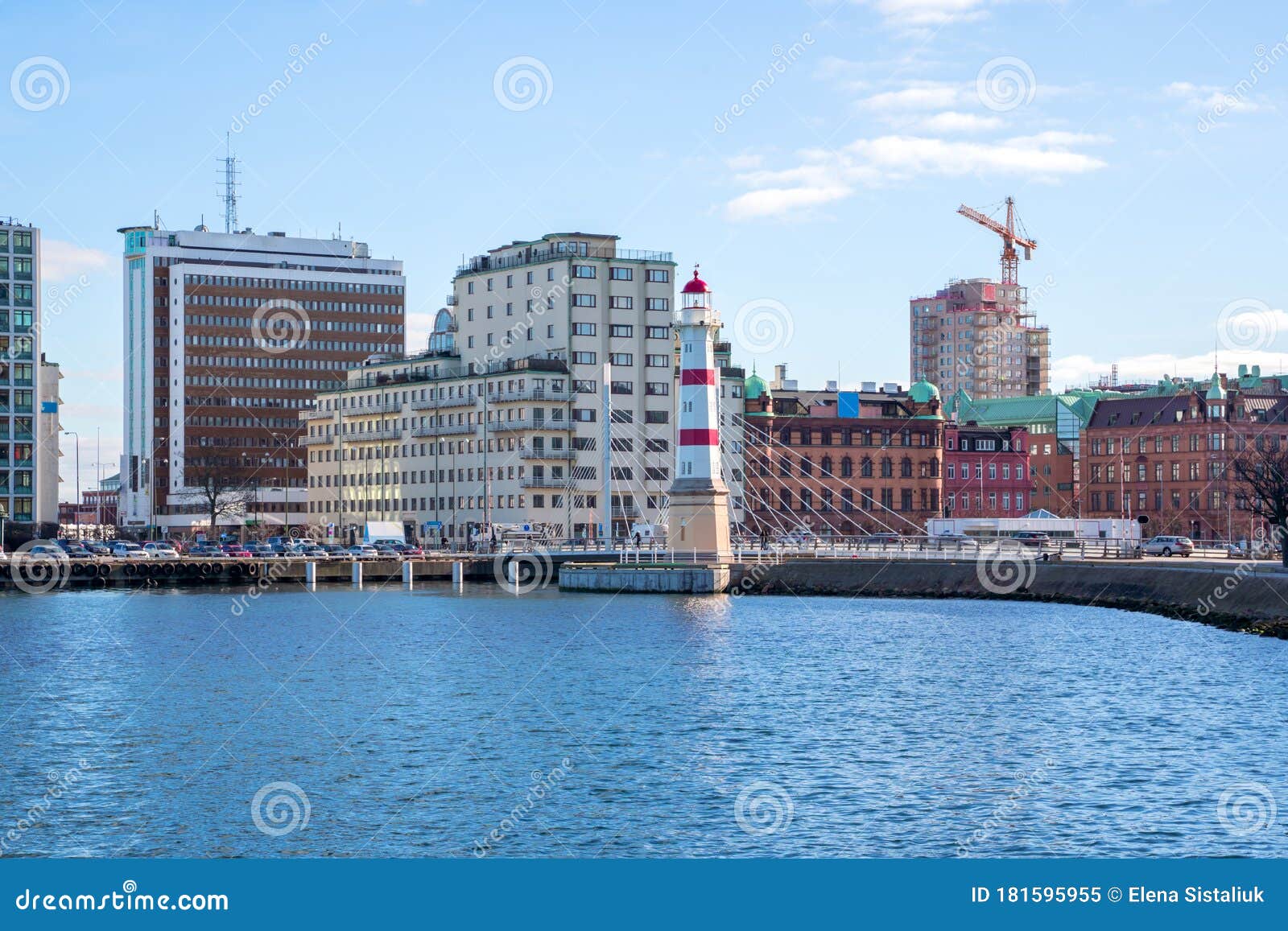 Red Striped Lighthouse in Malmo in Southern Sweden Stock Image - Image ...