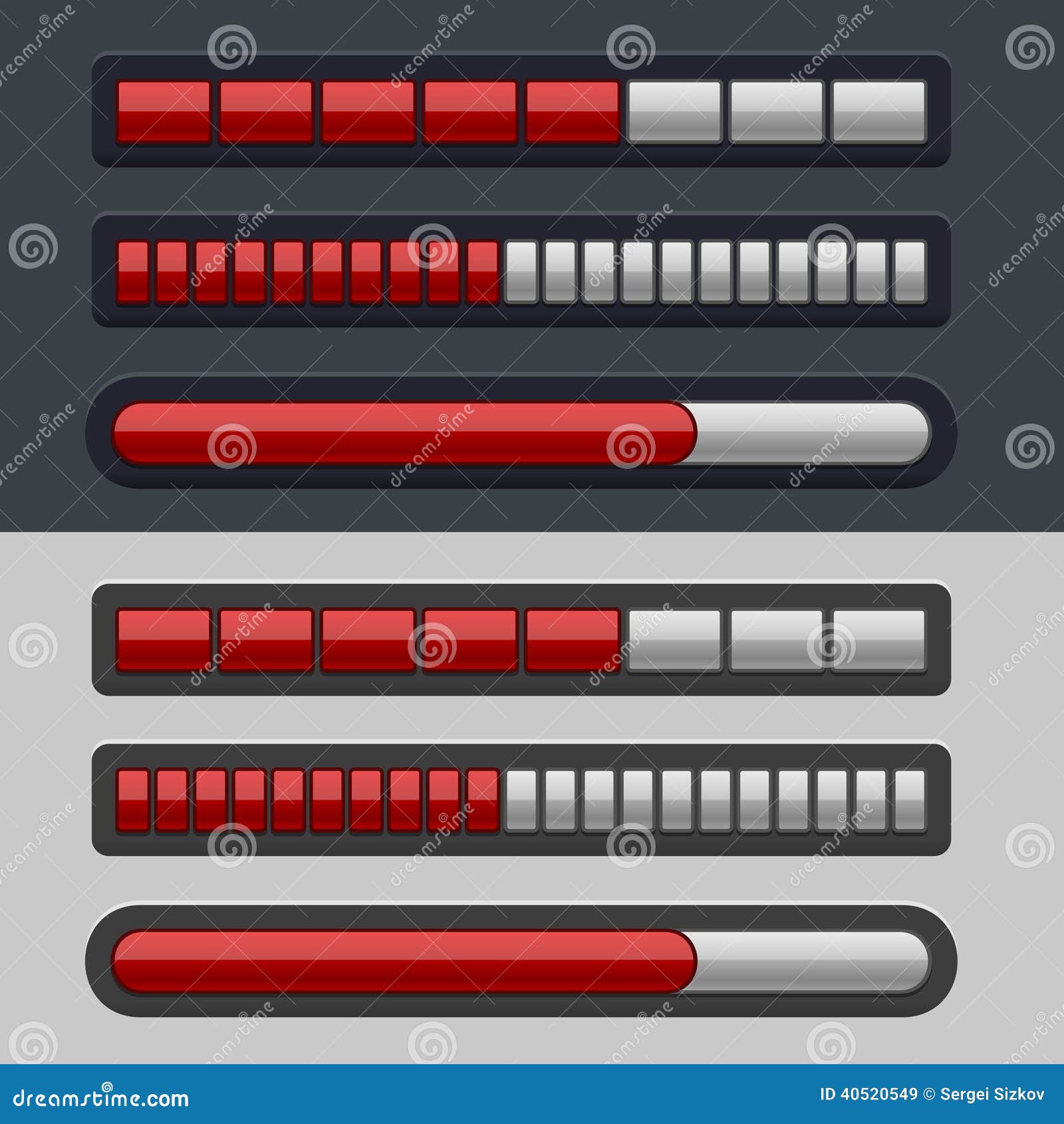 Red Striped Progress Bar Set Stock Vector - Illustration of indication ...