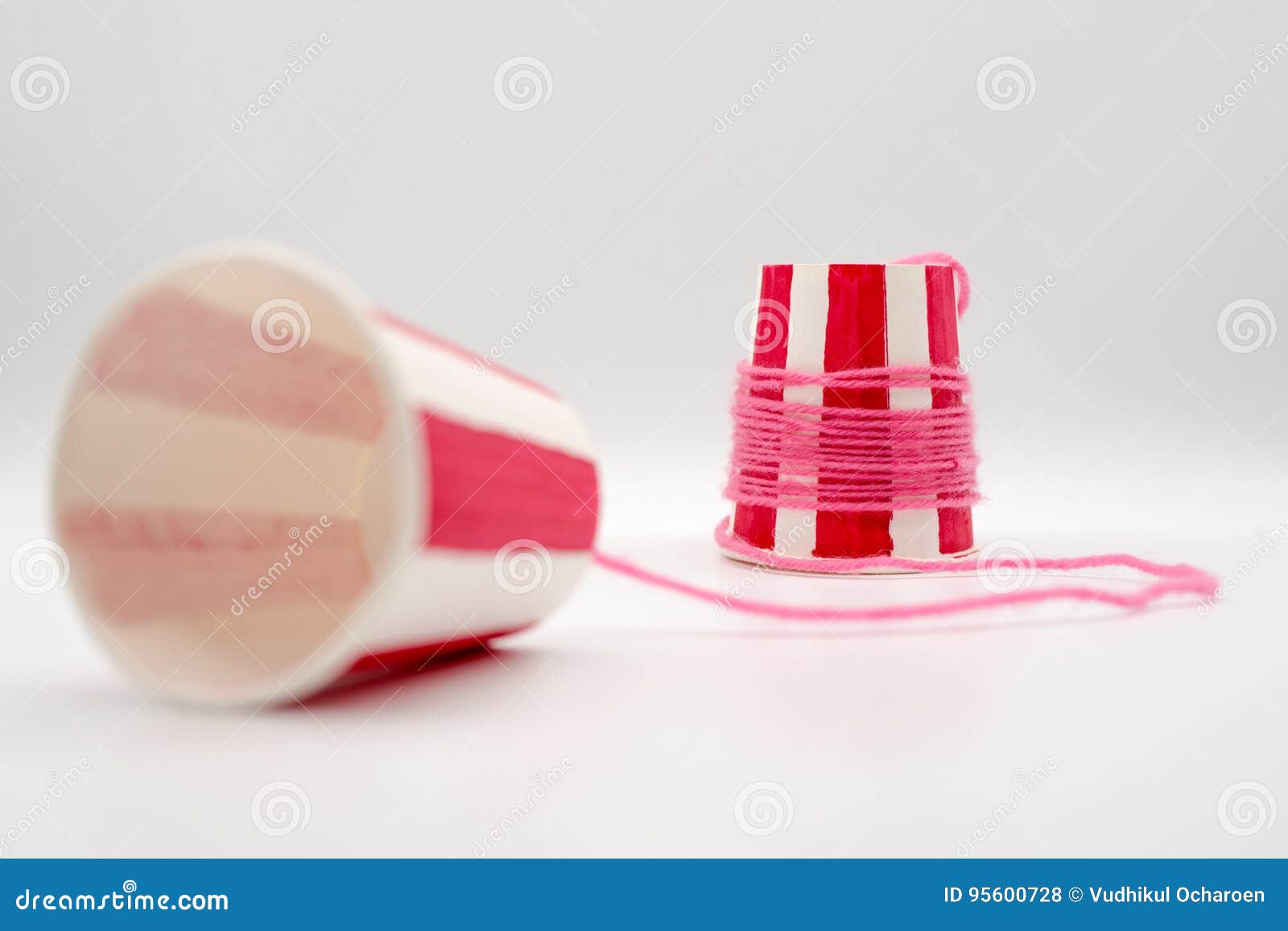 Red Striped Simple String Phone Made with White Paper Cups. Stock Photo ...