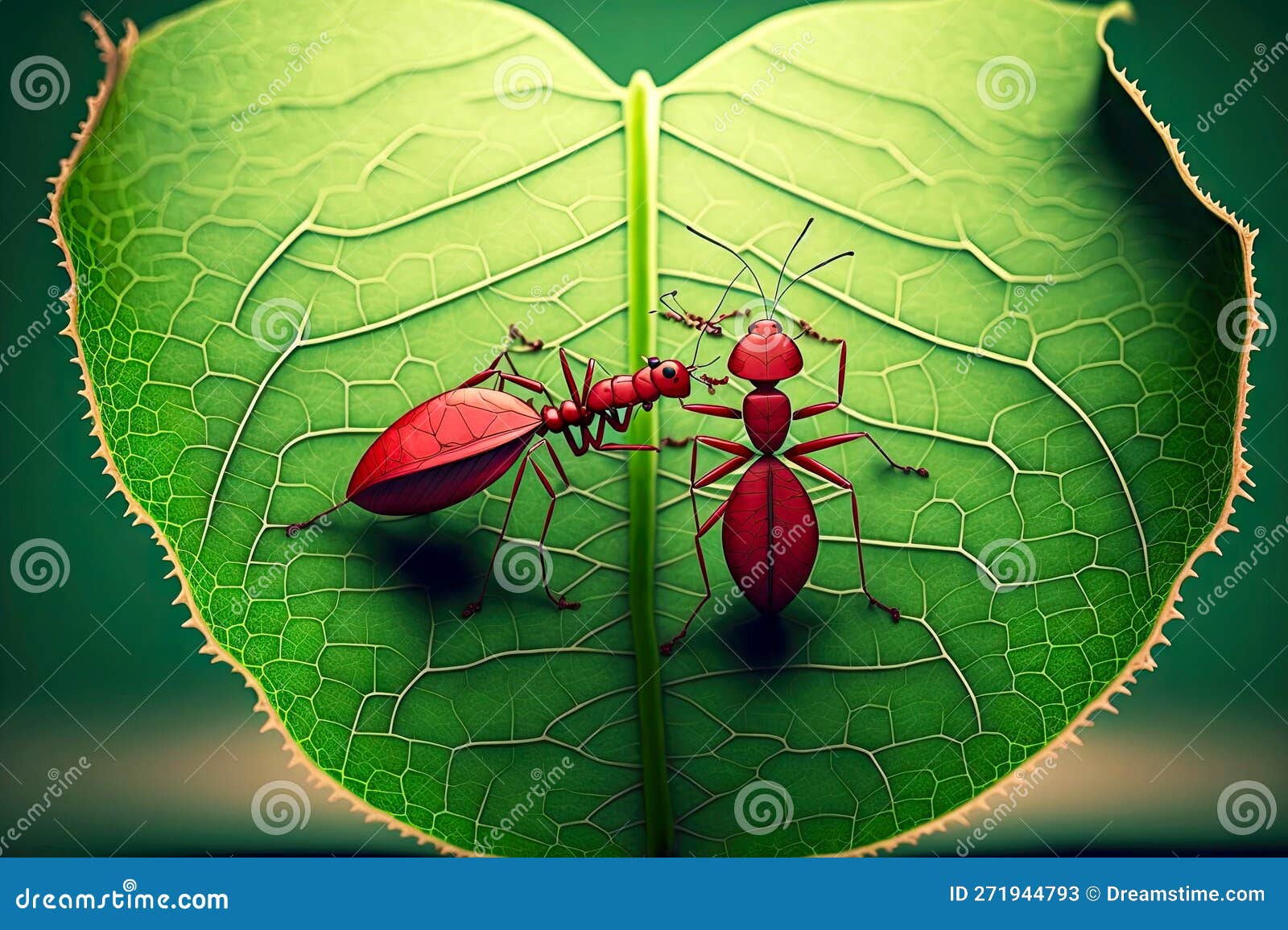 Red Strong Ants Carrying Large Green Leaf Stock Illustration ...