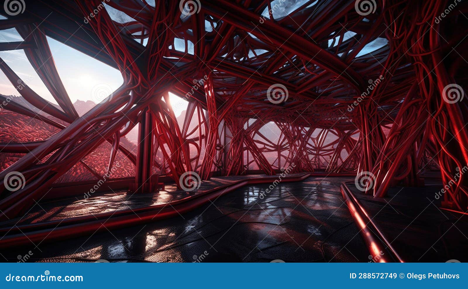 A Red Structure with a Lot of Lines on the Floor Stock Illustration ...