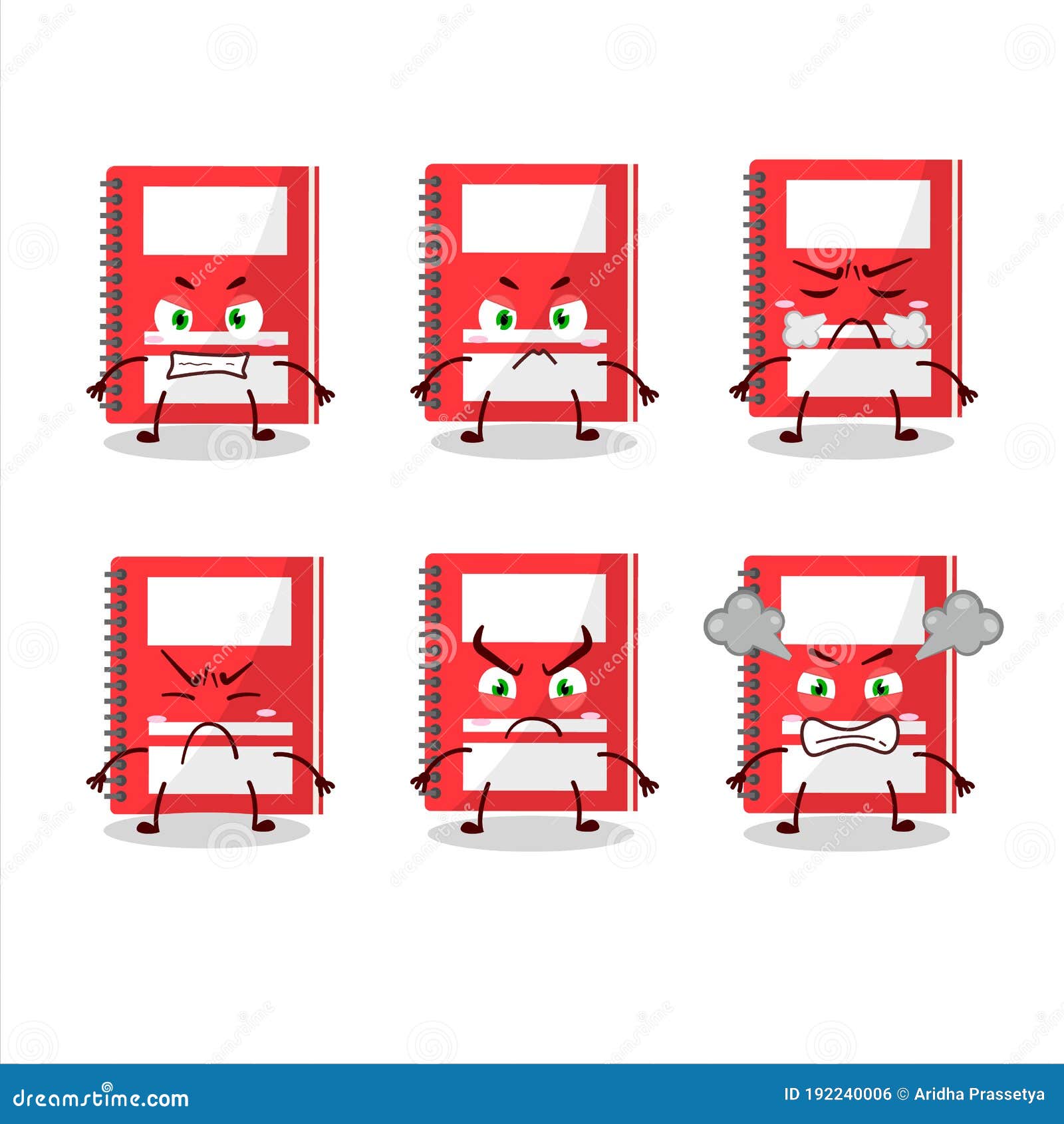 Red Study Book Cartoon Character with Various Angry Expressions Stock ...