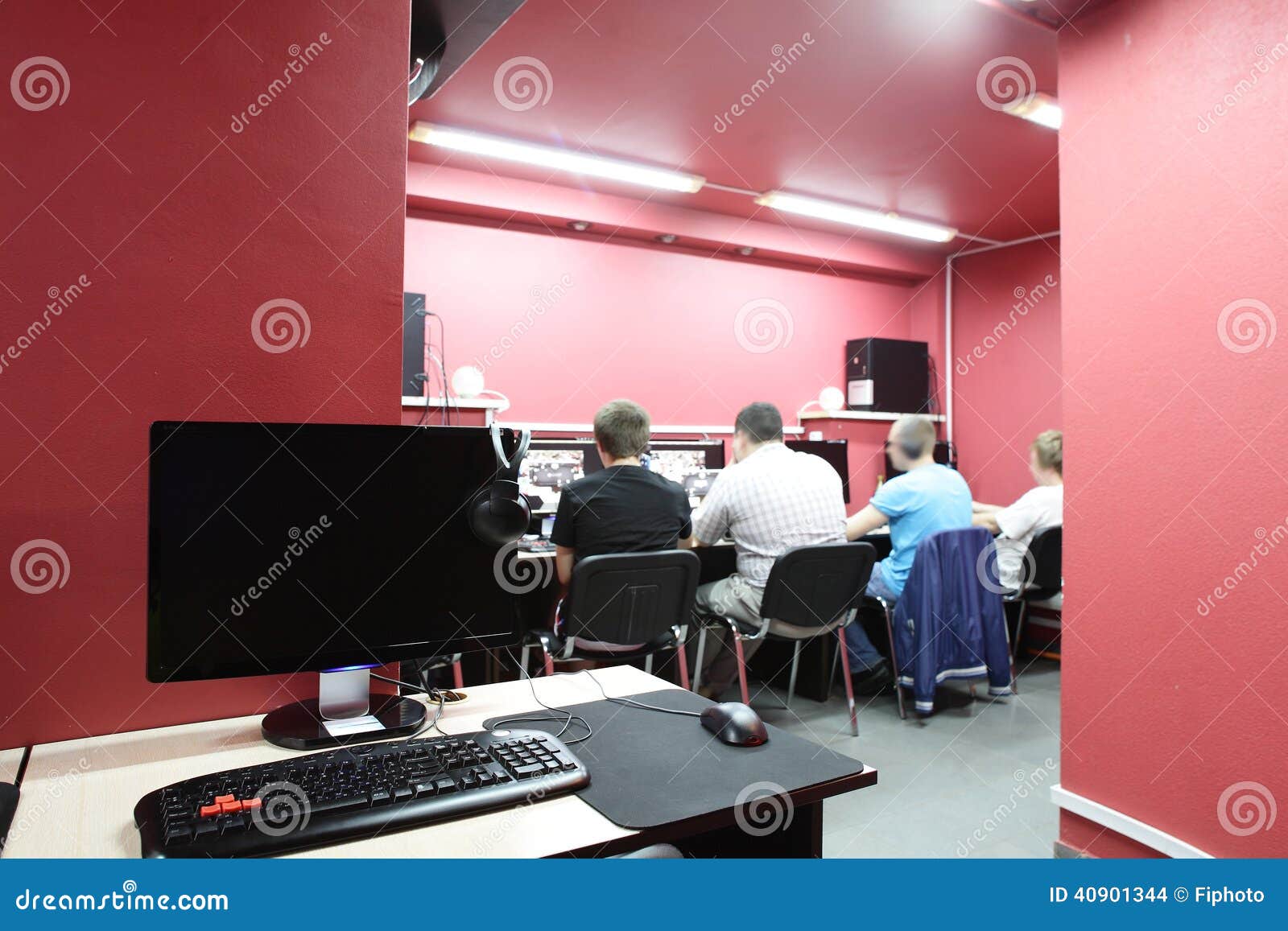 In Red Style Interior Computer Club Editorial Stock Image - Image of ...