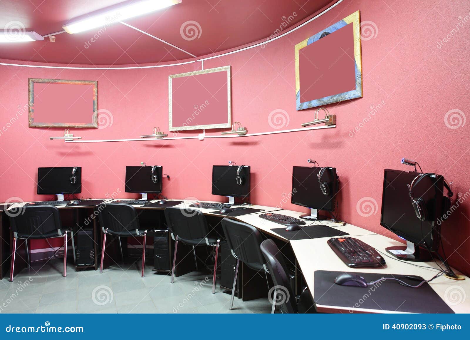 In Red Style Interior Computer Club Stock Image - Image of computers ...
