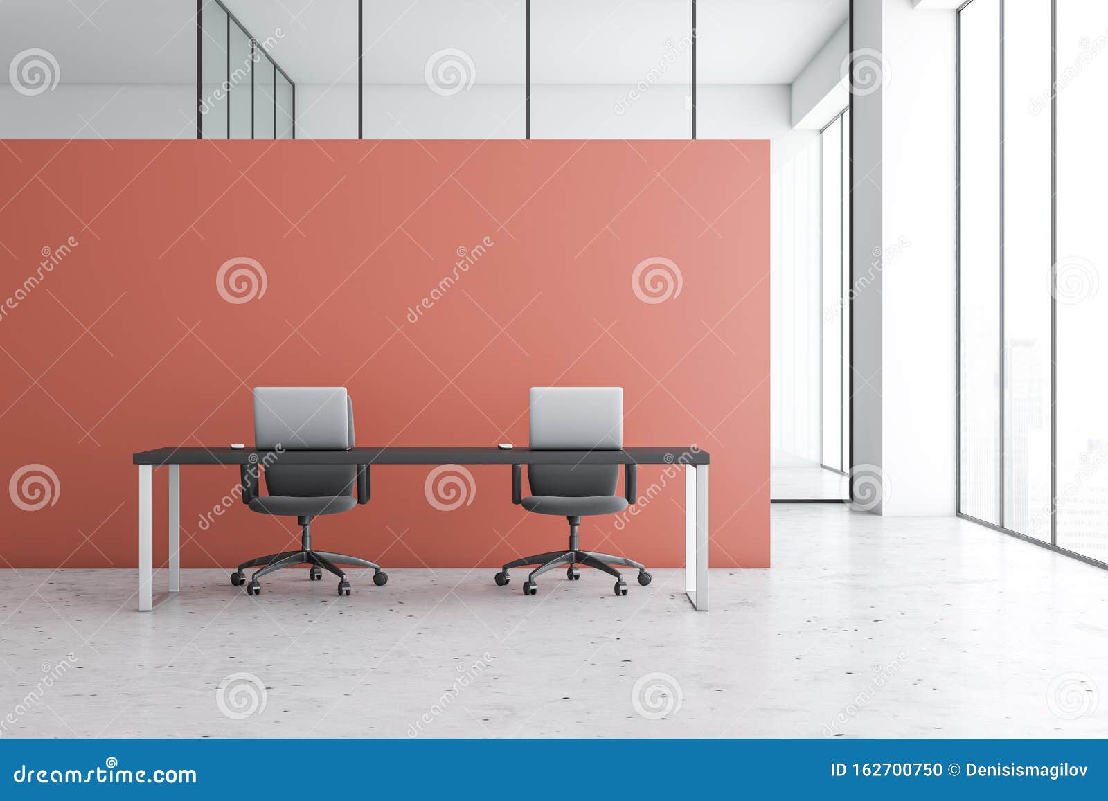 Red Stylish Open Space Office Interior Stock Illustration ...
