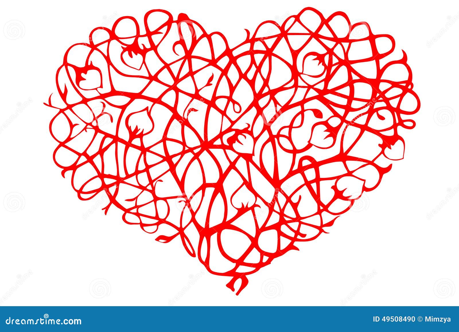 Red Stylized Kind Heart of Curls and Buds Stock Vector - Illustration ...