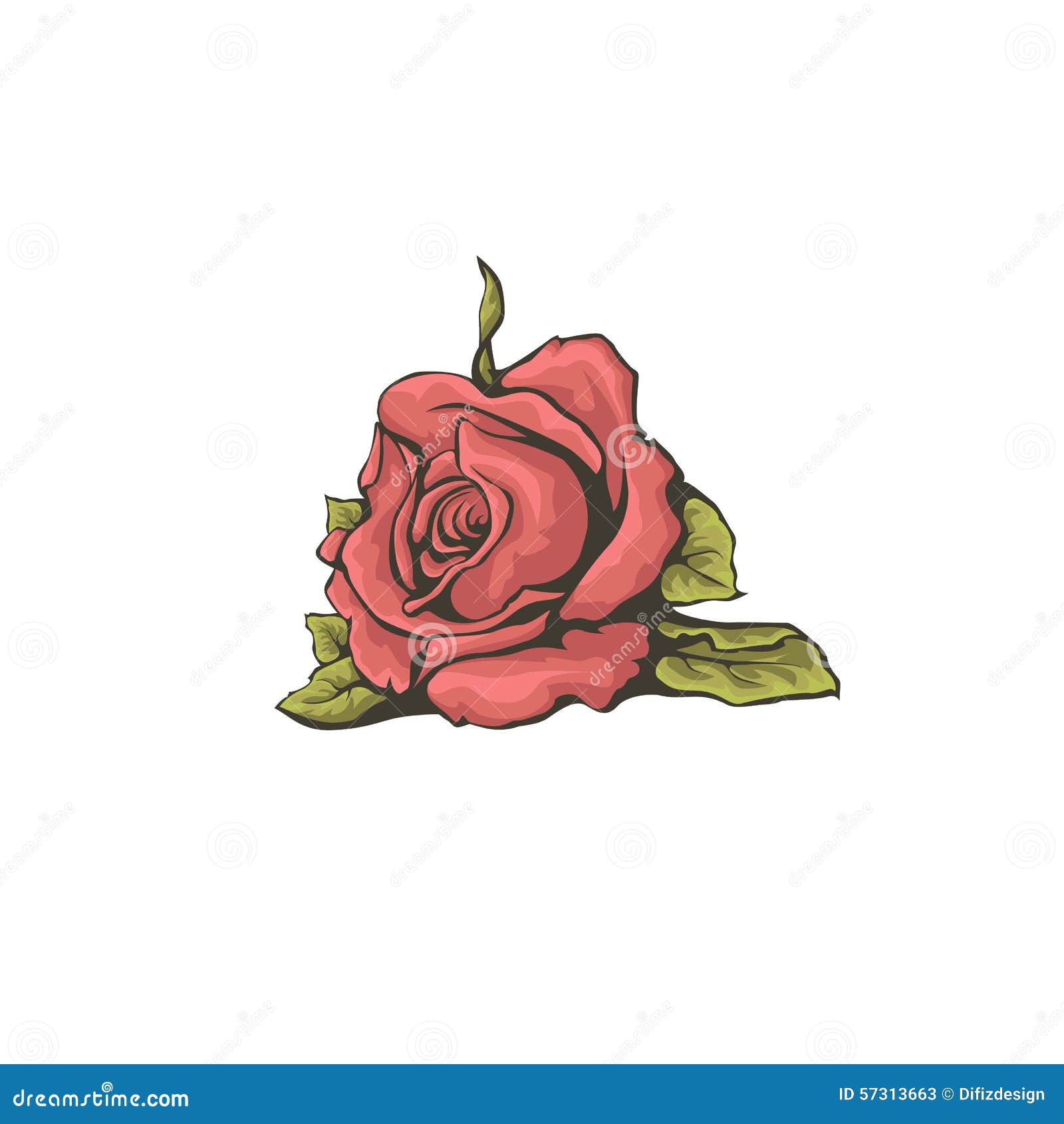 Red Stylized Rose Isolated on White Background. Stock Illustration ...