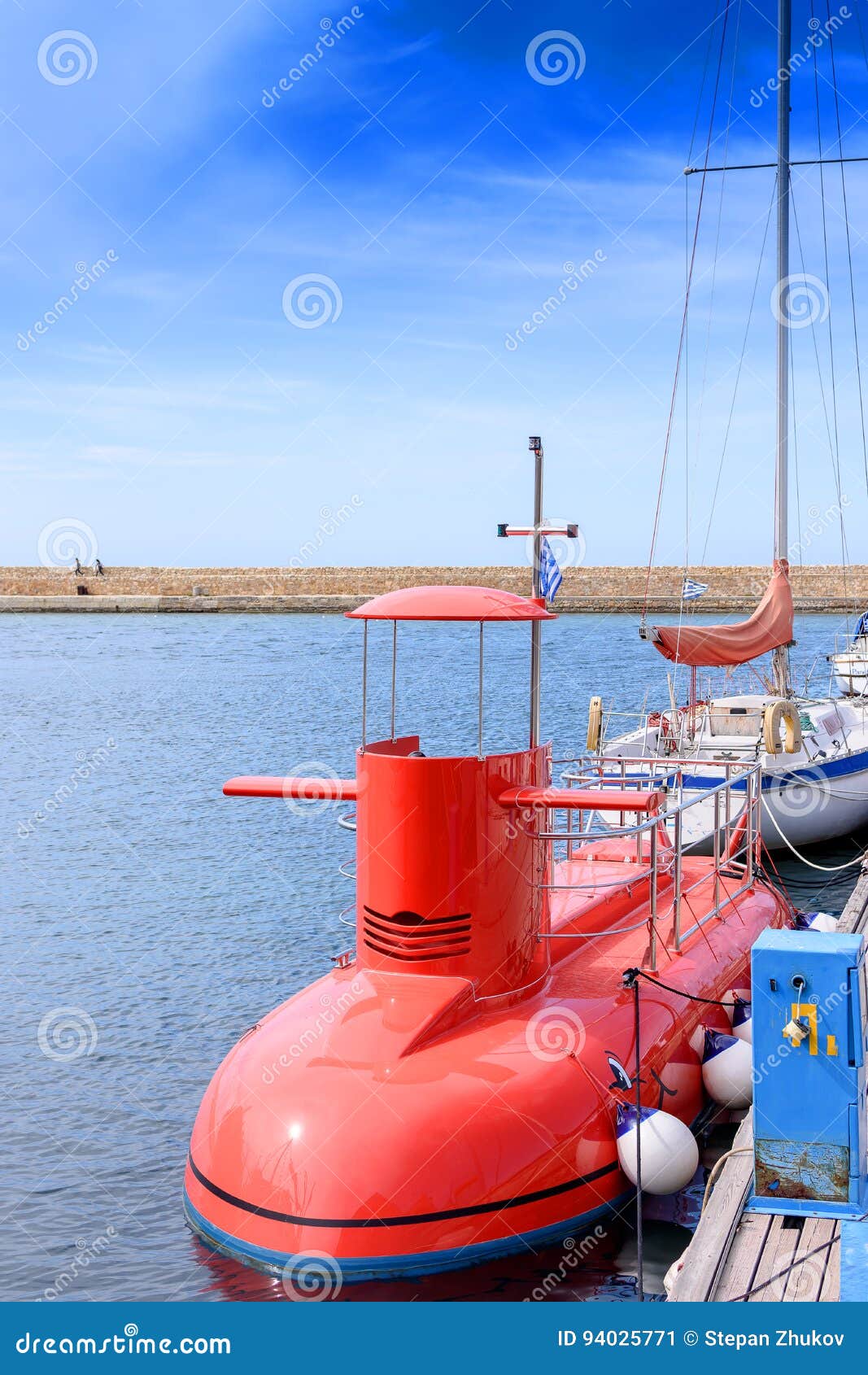 Red Submarine is on the Pier of the Mediterranean Sea Editorial Photo ...