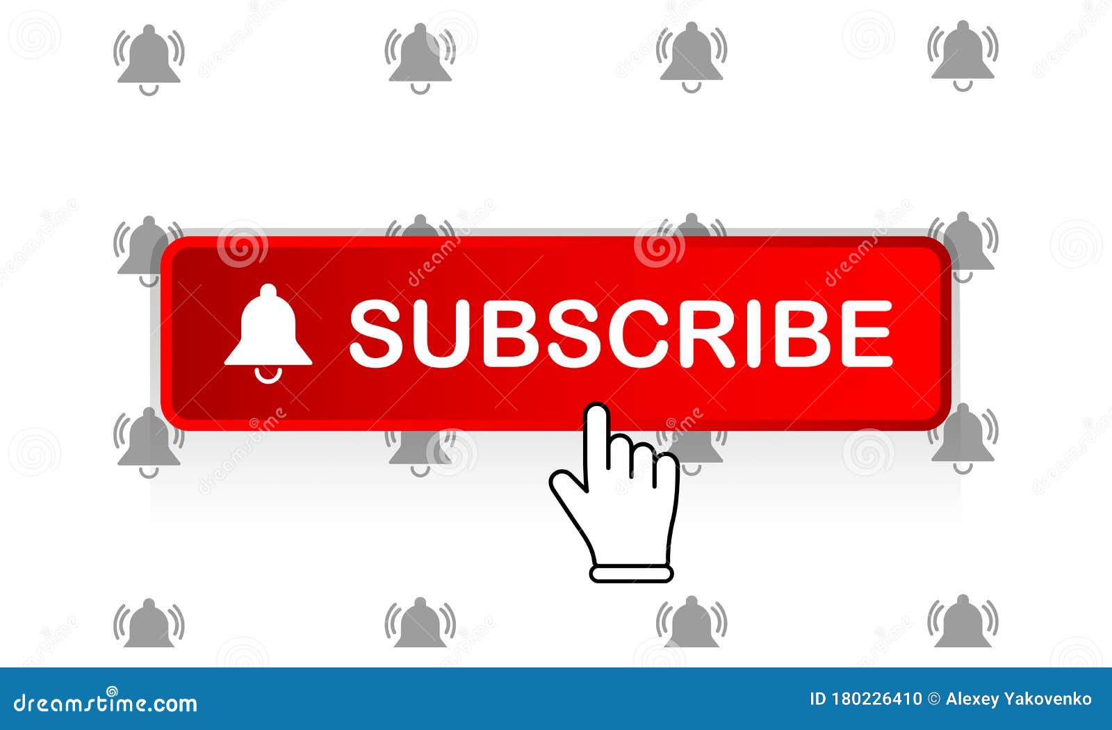 Red Subscribe Button with Mouse Pointer and Notification Bell Icon Flat ...