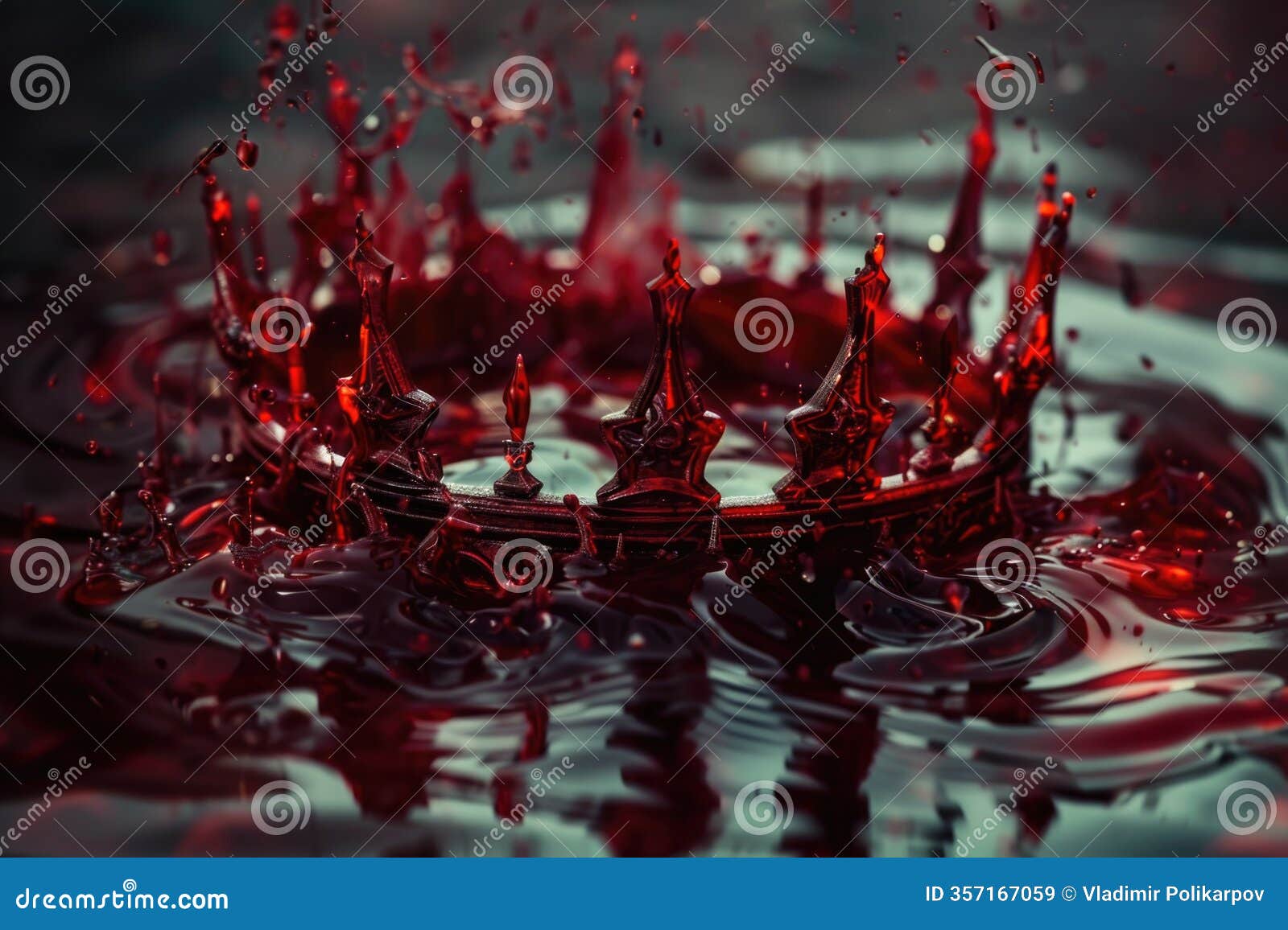 A Red Substance Forms a Crown Shape on the Surface of the Water, with ...