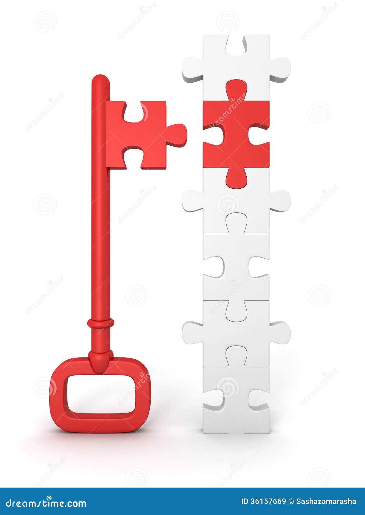 Red Success Key with Jigsaw Puzzle Stock Illustration - Illustration of ...