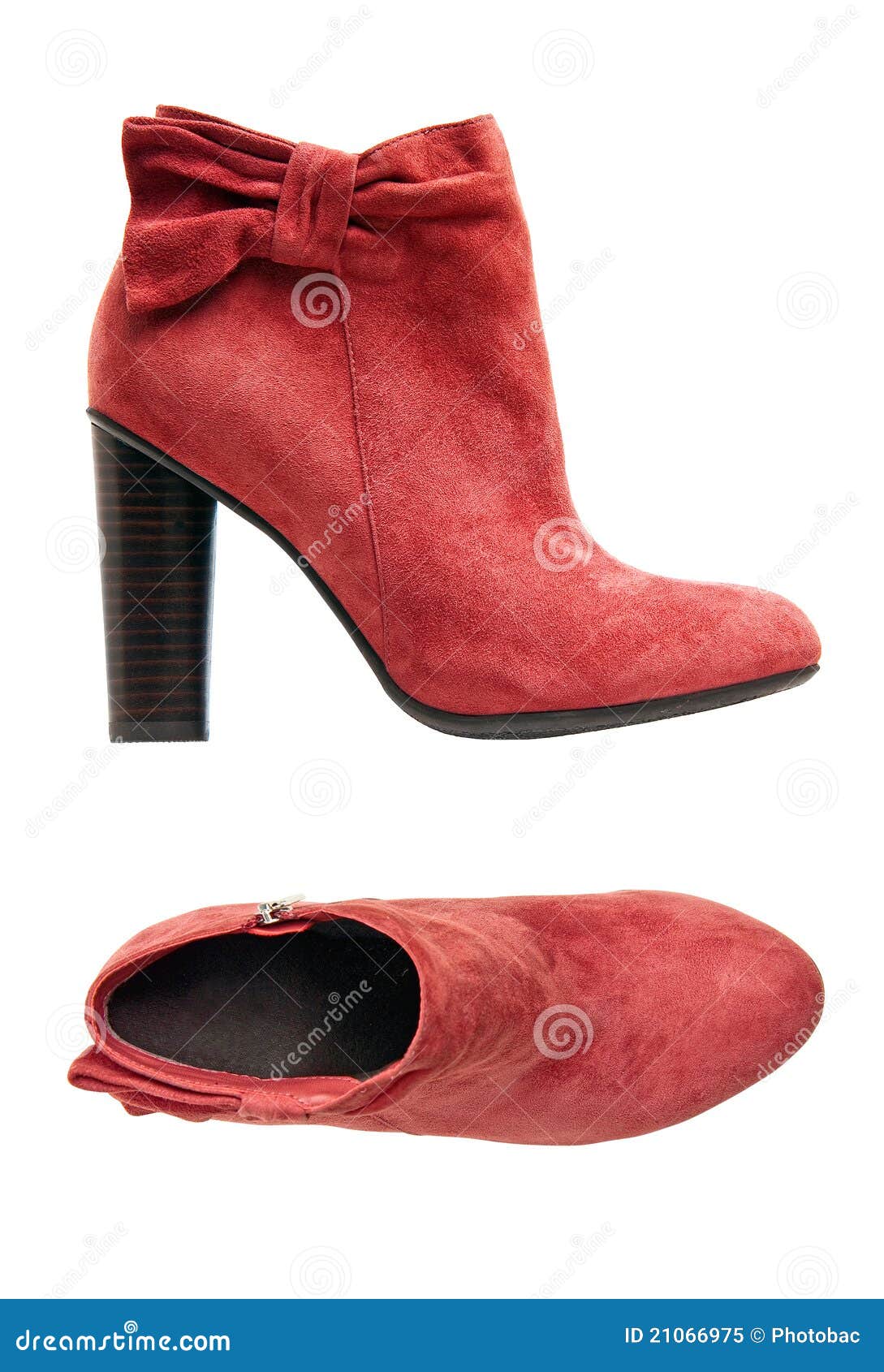 Red Suede Female Boot, Side and Top Views Stock Image - Image of ...