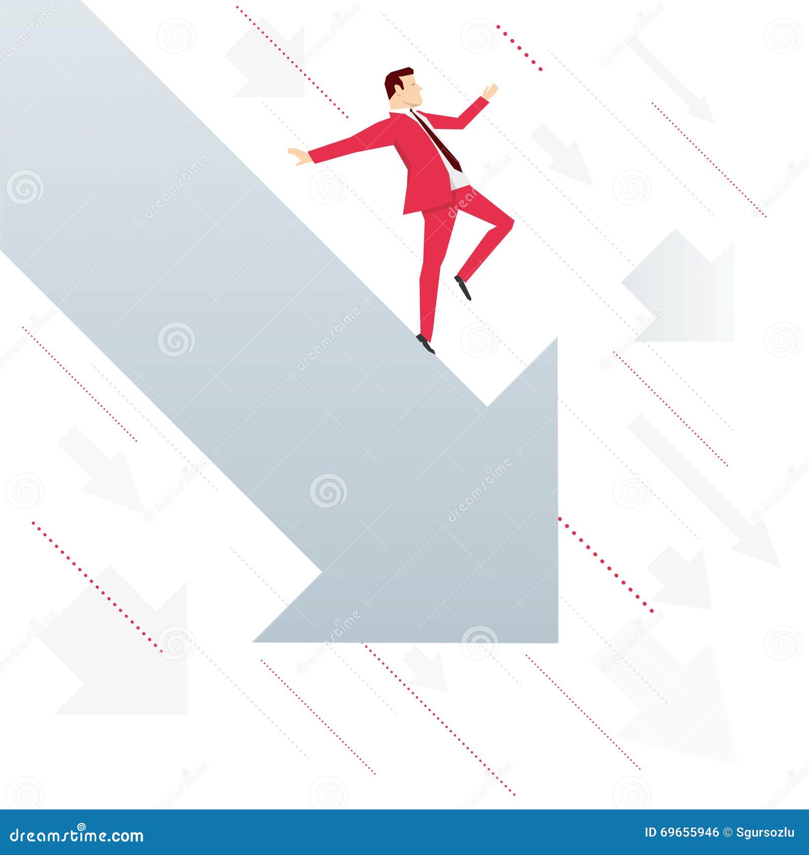 Businessman Falling And Hanging On Big Up Arrow, Failure And Help ...