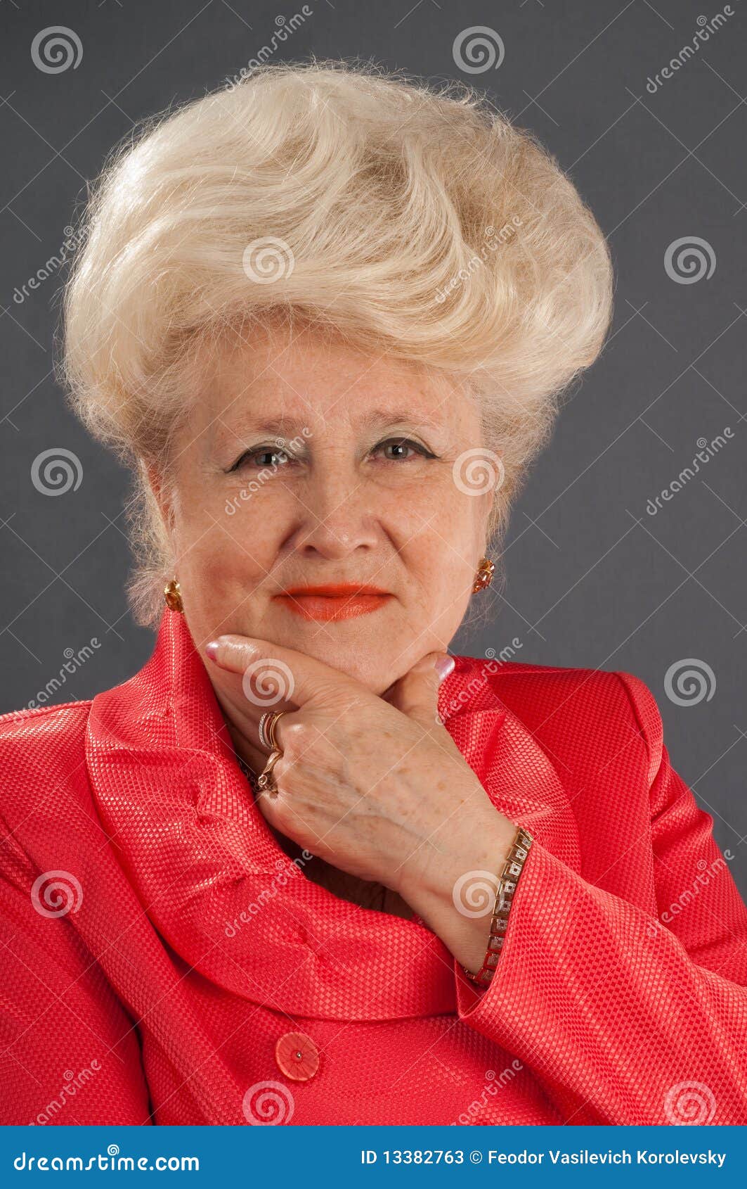 Red Suit of the Elderly Lady. Stock Image - Image of grandmother, suit ...