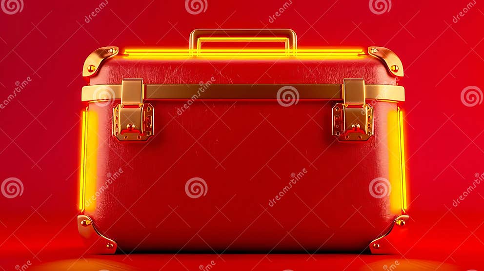 A Red Suitcase with Neon Lights on it Stock Photo - Image of bags, neon ...