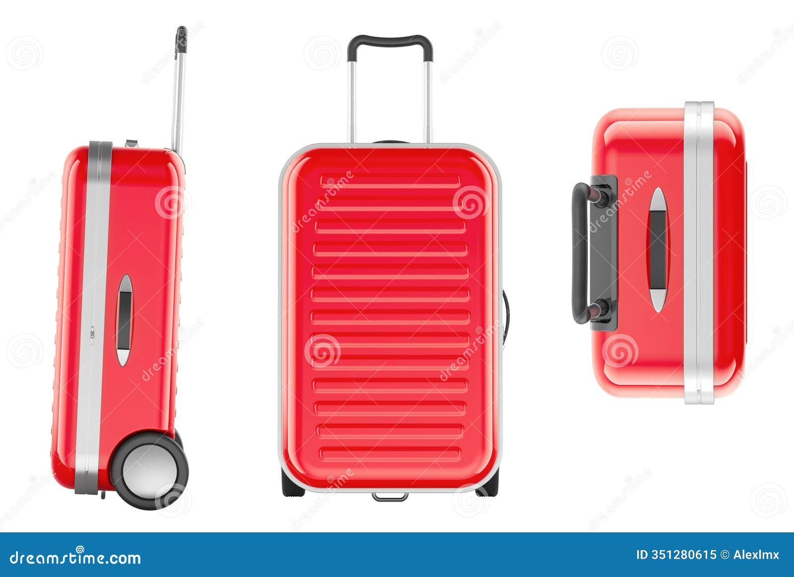 Red Suitcases with Wheels. Side, Front and Top Views Stock Illustration ...
