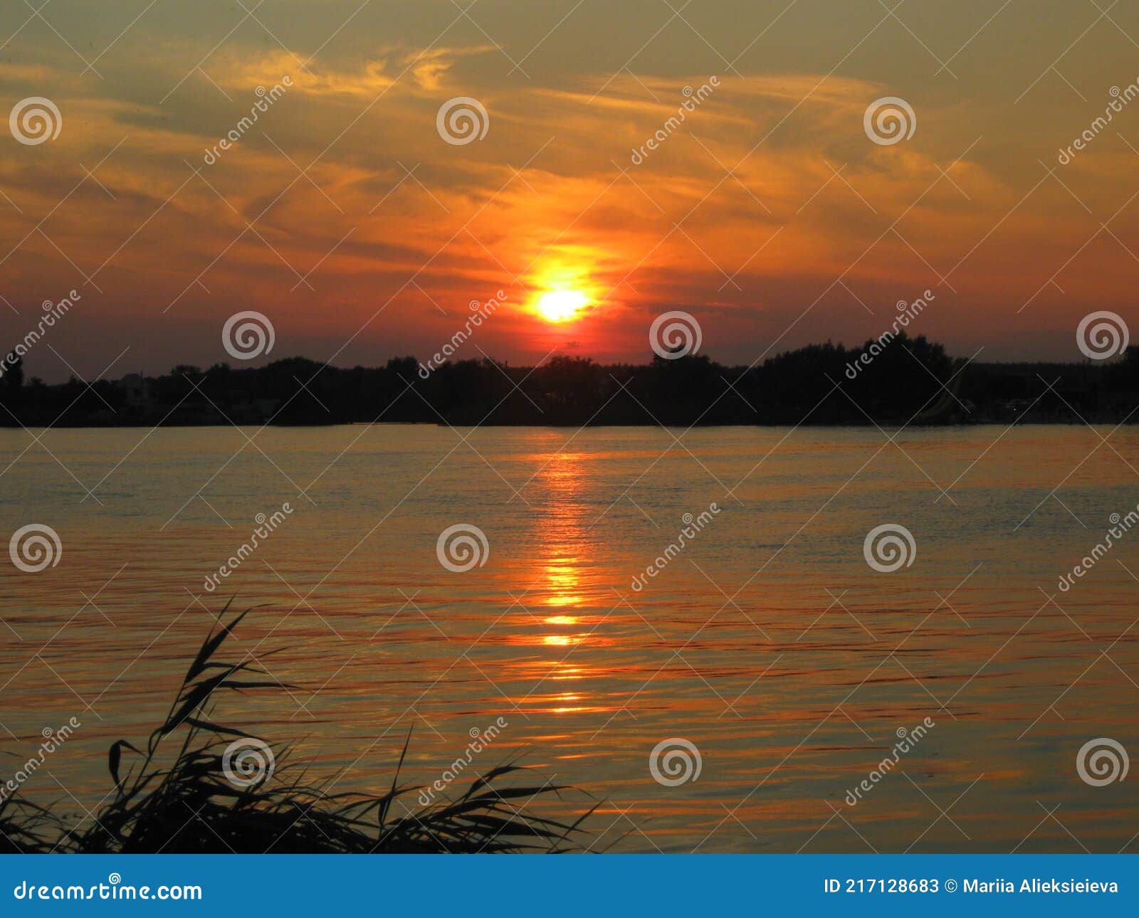 Red Sun at Sunset and Its Reflection in the River Stock Image - Image ...