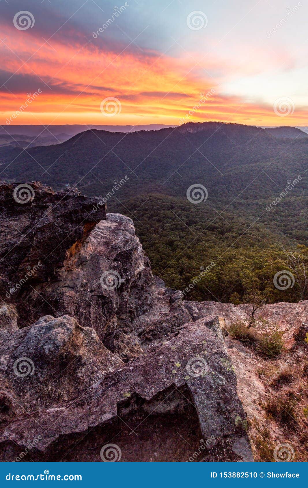 Red Sunset Over Blue Mountains Stock Photo - Image of adventure, clouds ...