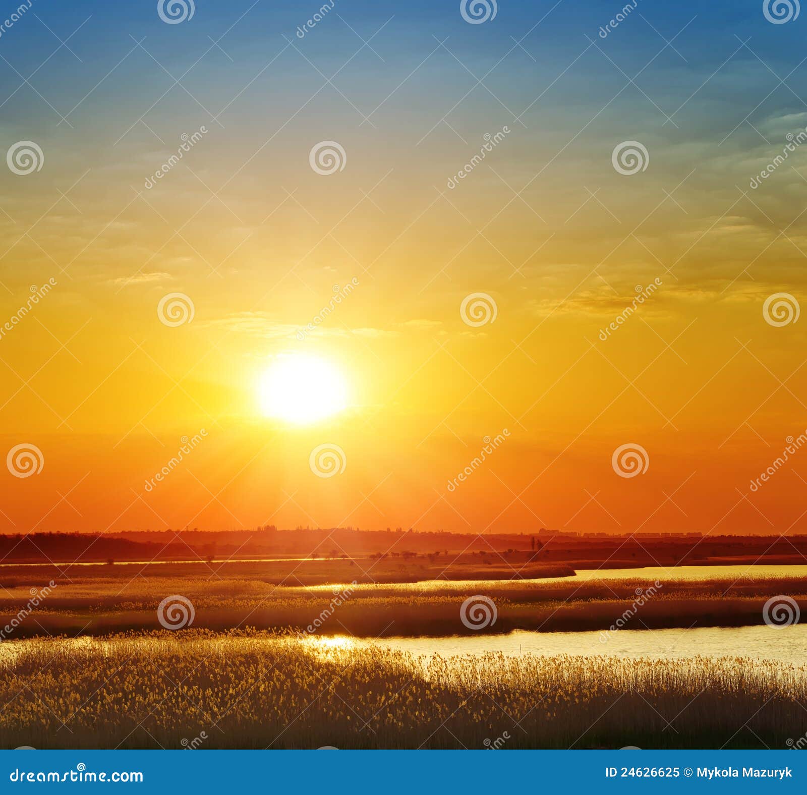 Red sunset stock image. Image of river, horizon, blue - 24626625