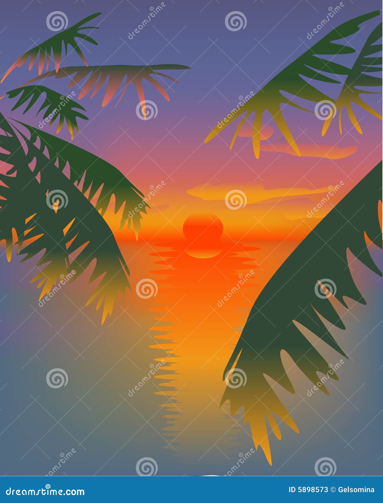 Red sunset stock vector. Illustration of sand, reflection - 5898573