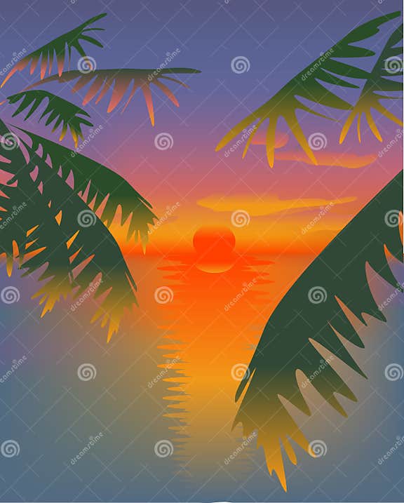 Red sunset stock vector. Illustration of sand, reflection - 5898573