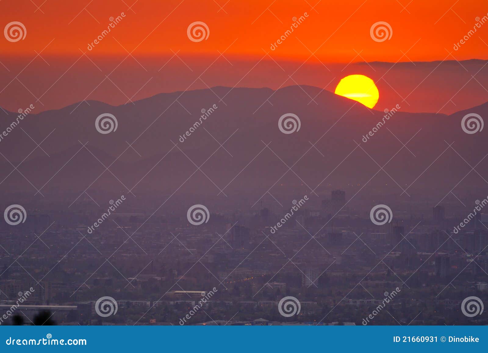 Red Sunset Behind Mountains Over a City Stock Image - Image of ...