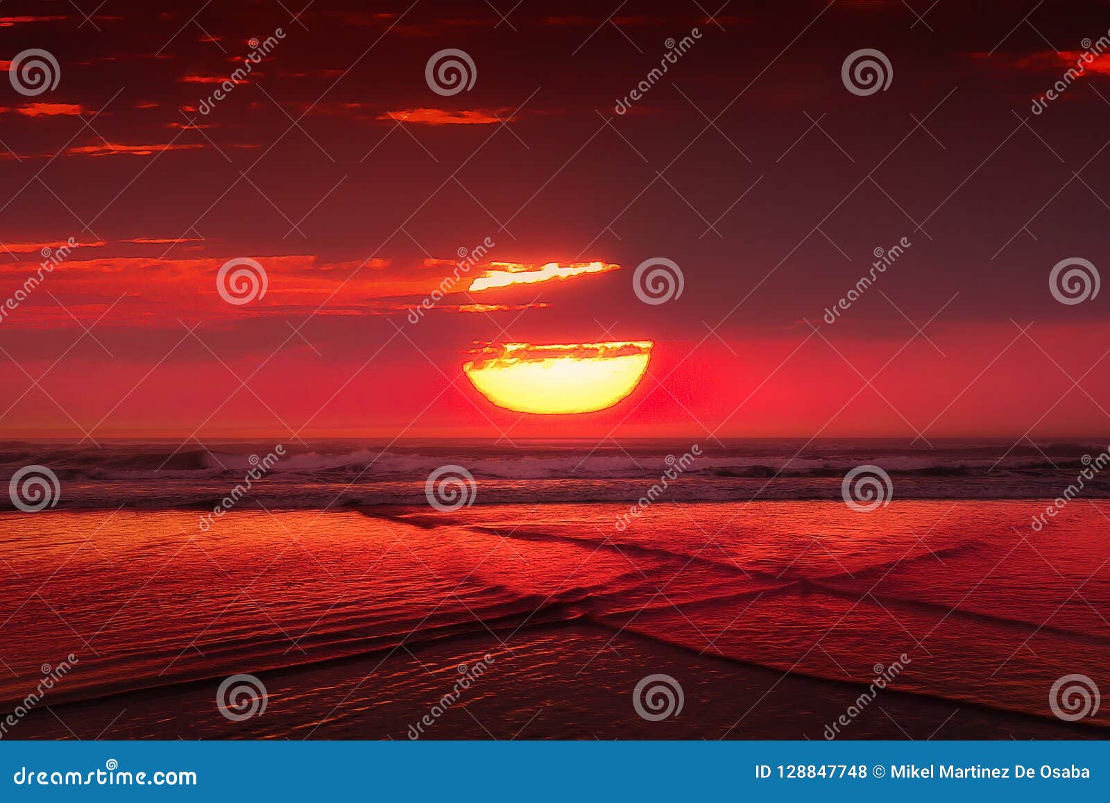 Red Sunset with Big Sun Over Sea Stock Photo - Image of horizon ...