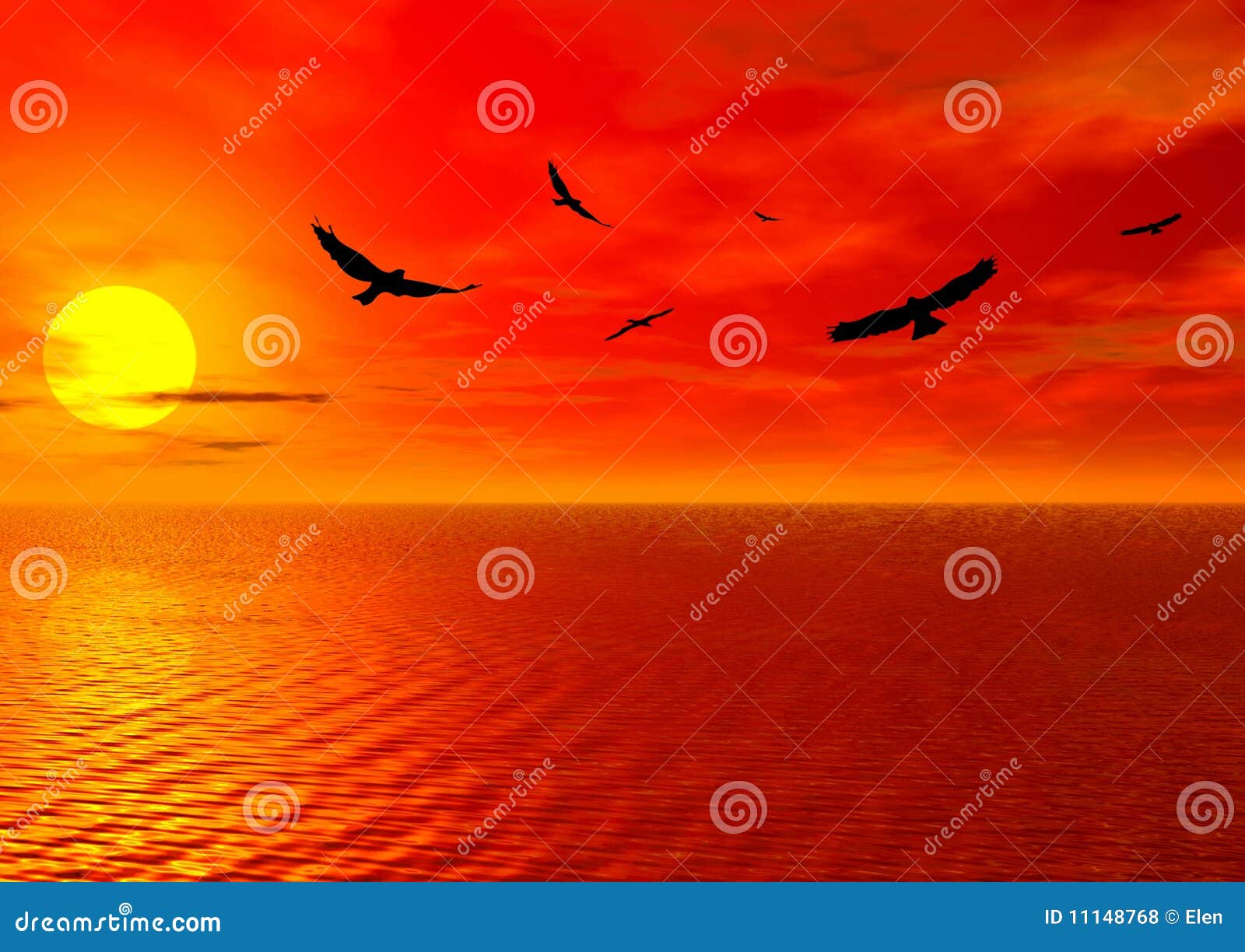 Red sunset and birds stock illustration. Illustration of abstract ...