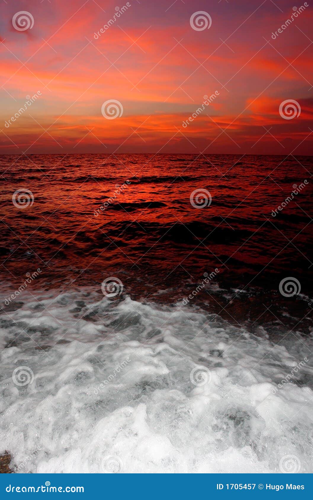 Red Sunset with Breaking Water. Stock Image - Image of exotic, scenery ...