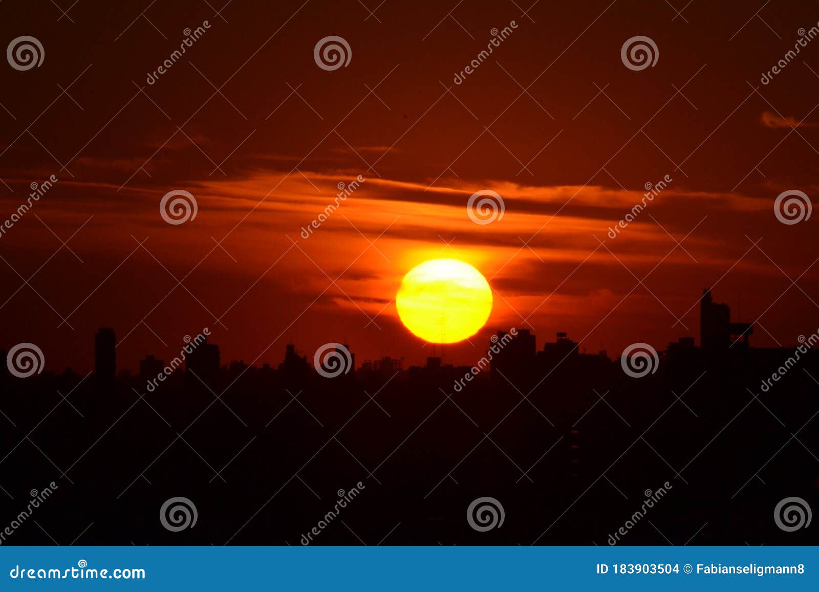 Red Sunset with City Silhouette Stock Photo - Image of orange, cloud ...