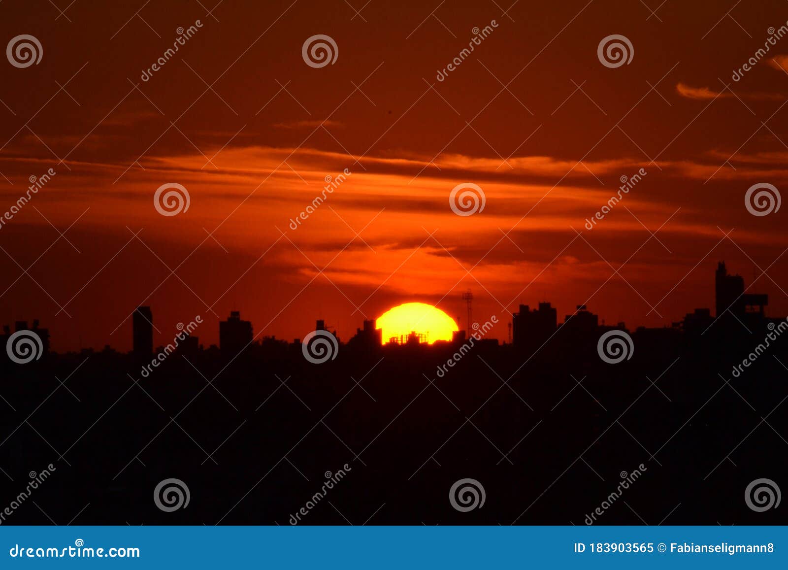 Red Sunset with City Silhouette Stock Image - Image of abstract ...